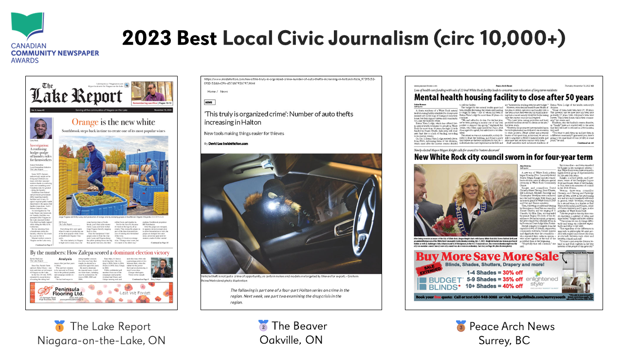 2023 CCNAwards_Best Local Civic Journalism 10000K+ - News Media Canada